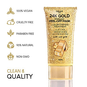 AZURE 24K Gold Firming Peel Off Face Mask- Anti Aging, Lifting, Illuminating & Revitalizing - Removes Blackheads, Dirt & Oils - With Hyaluronic Acid and Collagen - Skin Care - 150mL