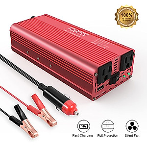 Suuonee Car, EBTOOLS 1000W /2000W Inverter 12V DC to 110V AC Car Converter with 2 AC Out