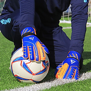 ATHPIK Soccer Goalie Gloves, Junior Indoor & Outdoor Goalkeeper Gloves with Finger Spines Protection and Strong Grip for Kids, Youth, Girls and Boys(Blue,Size 6)