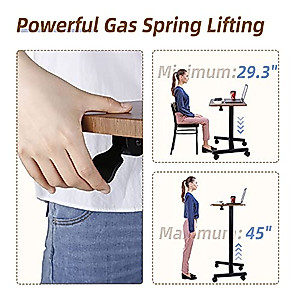 KIDINIX Mobile Laptop Desk Height Adjustable from 29.3'' to 45'', Rolling Laptop Sit Standing Desk 30'' for Home, Office& Classroom Under Bed or Sofa