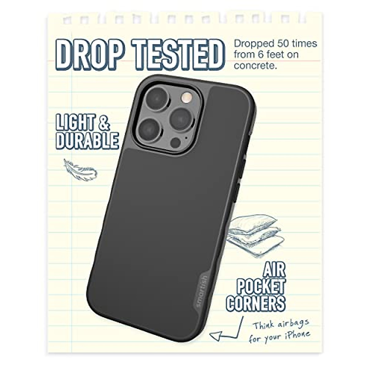 Smartish iPhone 14 Pro Slim Case - Gripmunk Compatible with MagSafe [Lightweight + Protective] Thin Grip Cover with Microfiber Lining - Black Tie Affair