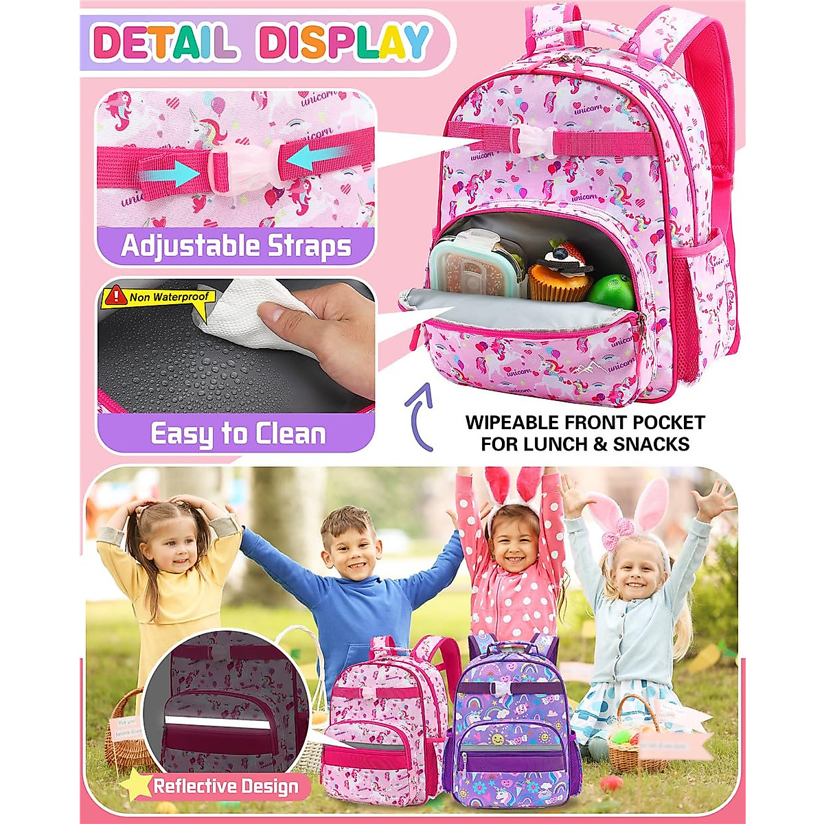 LYNXCHER Toddler Girl Backpack Preschool Kindergarten Kids Backpack Bookbag Elementary School Girls Gifts Small Toddler Backpcak 5 6 Stocking Stuffers for Kids Girls (Pink Unicorn,12L for 5-8 Years)