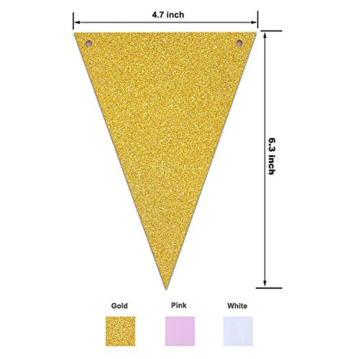 Glittery Paper Pennant Banner Triangle Flags Bunting 8.5 Feet and Tissue Paper Tassels Garland 15 pcs for Birthday Party, Wedding, Bridal Shower Decorations, Glittery Gold+Pink+White