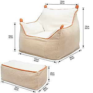 N&V Bean Bag Chair Giant High-Density Foam Filling Sofa with Foot Stool Includes Removable and Machine Washable Cover for Teens, Adults to Gaming, Reading, and Watching TV (Light Khaki)