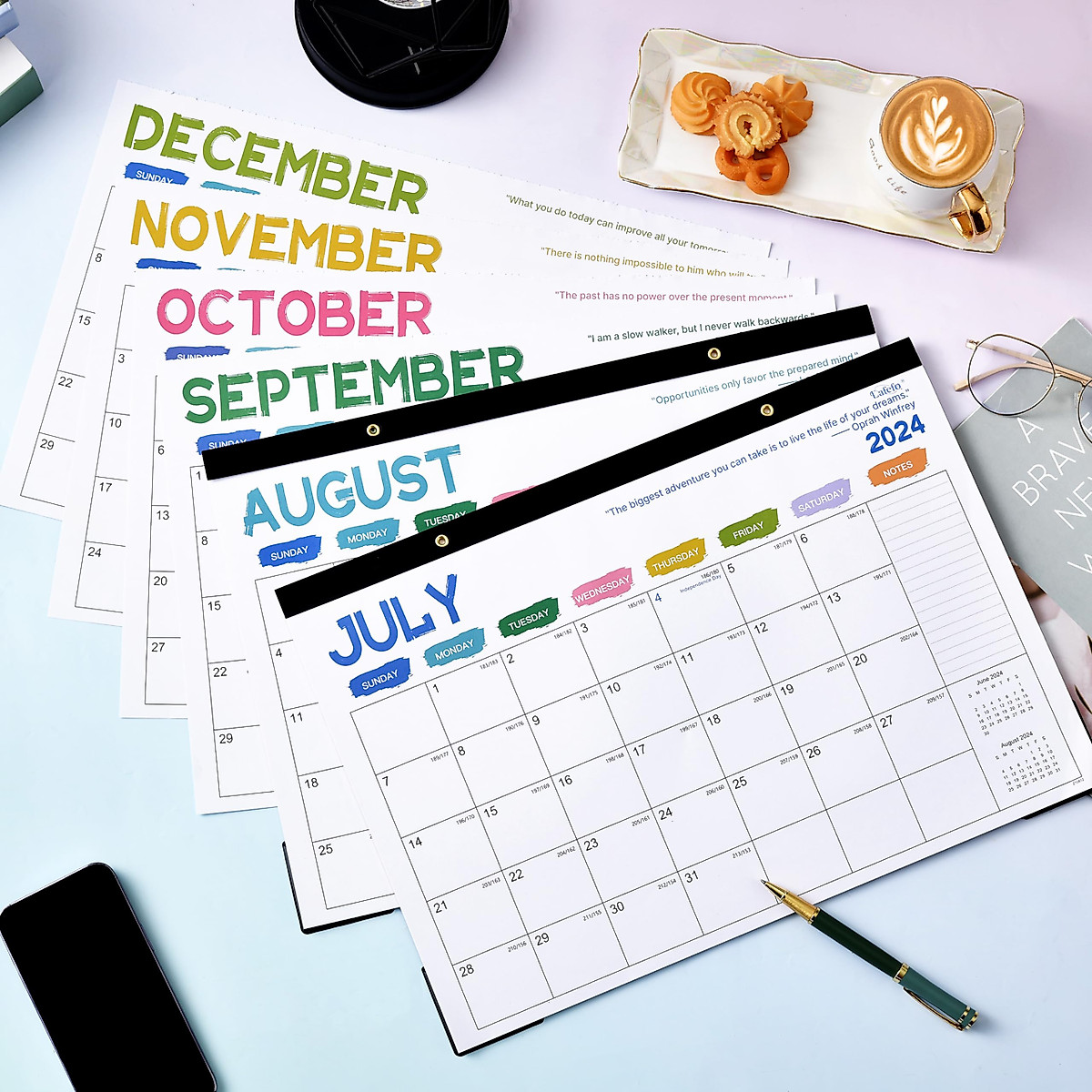Desk Calendar 2023-2024 - 2023-2024 Desk Calendar, 18 Monthly Desk/Wall Calendar 2-in-1, 16.8" x 12", Jul.2023 - Dec.2024, Thick Paper with Corner Protectors, Large Ruled Blocks - Colorful Lump
