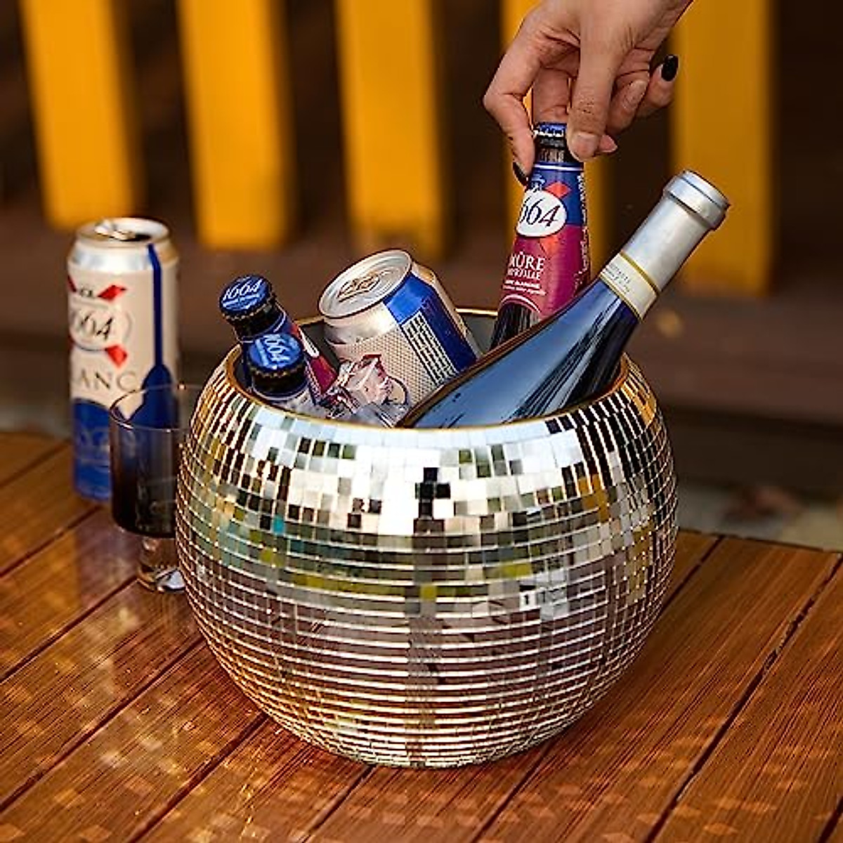 Wittolins Disco Ice Bucket for Cocktail Bar,Mirror Silver Disco Ball Decor,Retro Party Accessories,8 Inch Disco Ball Theme Party Decorations,Cooler for Wine Beer Champagne Ice Cold Drinks