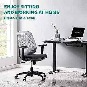 TACRONEY Office Chair Ergonomic, Back Support Home Office Desk Chairs with Adjustable Arm, Comfortable Ergonomic Office Chair, Tilt Back Swivel Computer Desk Chair for Home and Office Working, Grey