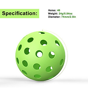 ZOEA Pickleball Balls Outdoor with 40 Small Precisely Drilled Holes (Durable/consistent Flight and Bounce) 6-Pack