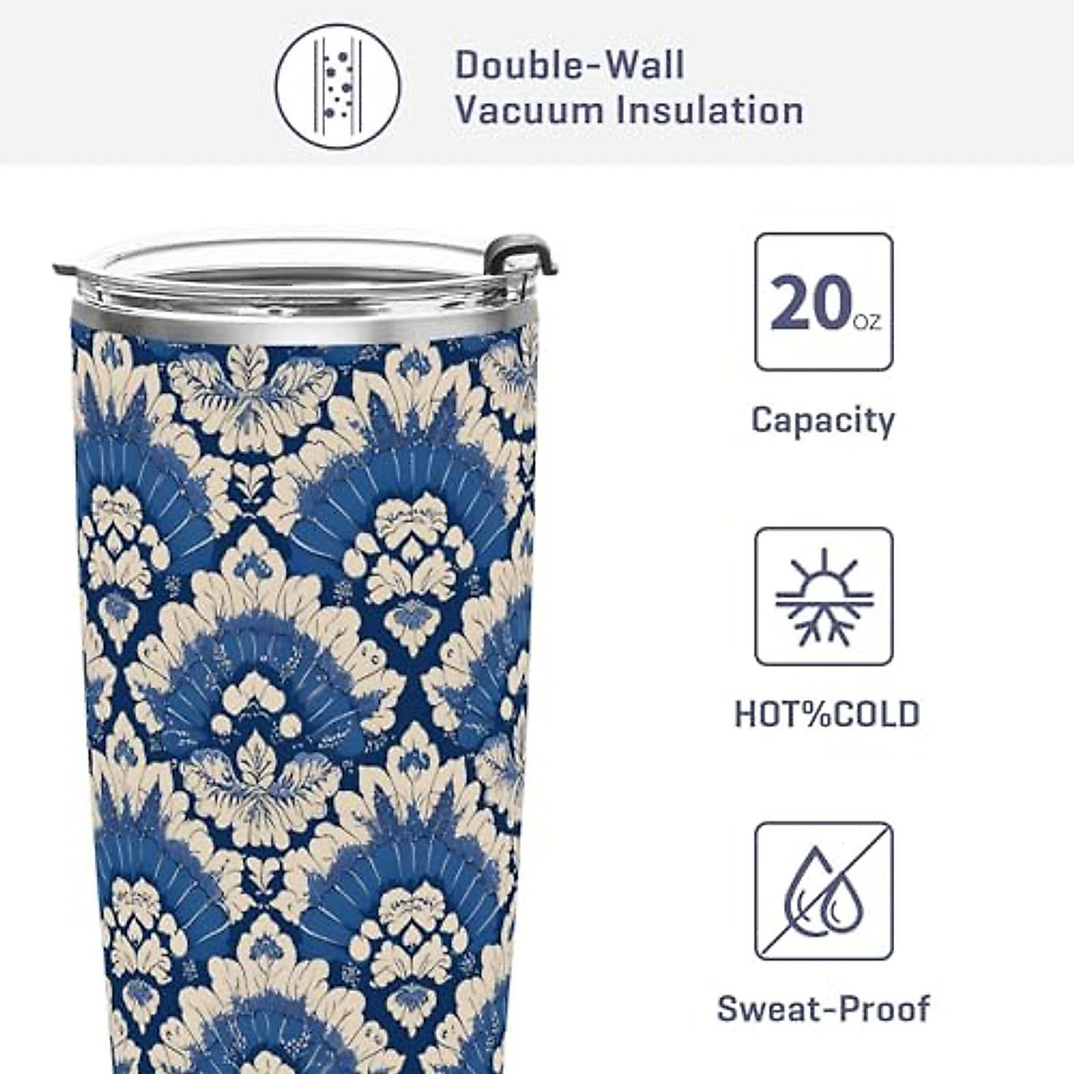 Scallop Blue Stainless Steel cups for hot and cold with Lid and Straw coffee travel mug 20oz for outdoor simply tumblers with lids 20 OZ