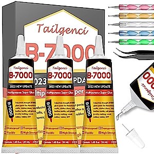 B7000 Clear Rhinestone Jewelry Glue with Precision Tip, Multi-Function Strong Adhesion B7000 Glue for Crafts, Suitable for Nail Metal Stone Glass Art DIY Project Fabric Shoes Cell Phones Screen Repair