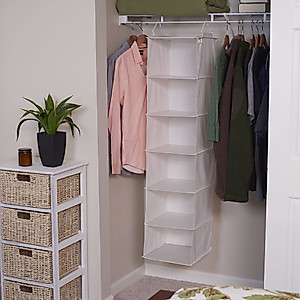 Household Essentials 311312 Hanging Closet Organizer | 6-Shelves | Natural Canvas