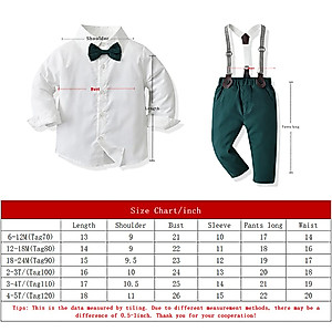 HIMEAN Baby Toddler Boys Gentleman Outfits Long Sleeve Bowtie Dress Shirts + Suspender Pants Suits Clothes Sets(Green, 70/6-12 Months)
