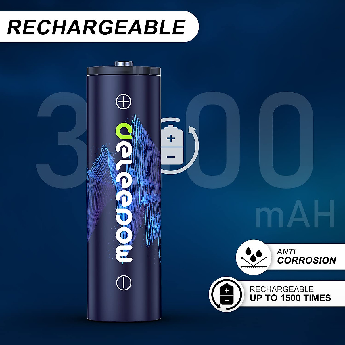 Deleepow Rechargeable AA Batteries, 3400mWh USB C AA Lithium Rechargeable Batteries 4-Pack 1.5V 1500 Cycle with USB Cable