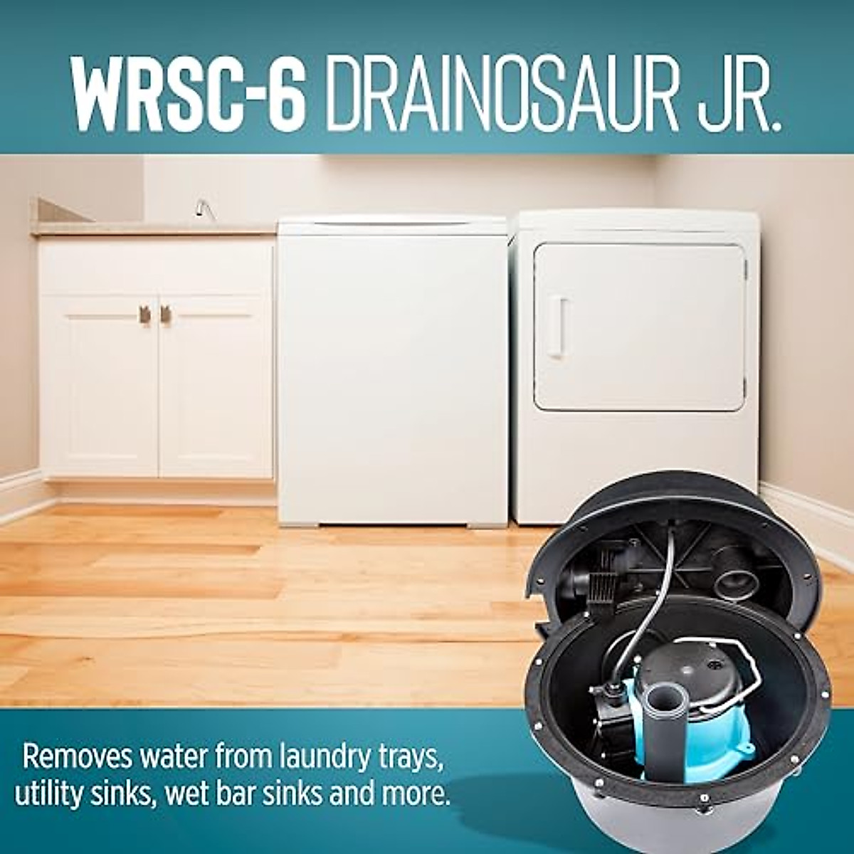 Little Giant WRSC-6 115-Volt, 1/3 HP, 2760 GPH Compact Under Sink Drainosaur Automatic Sump Pump/Basin System with 10-Ft. Cord, Black/Blue, 506065