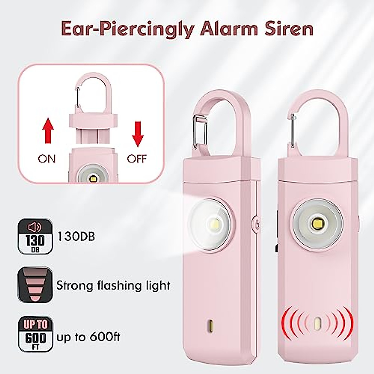 ANKOSHUN Rechargeable Personal Alarm for Women - Christmas Birthday Gifts for Women, Daughter, College Student, Teen Girl, Elders, Kids, Siren Alarm, USB Charging, Pink