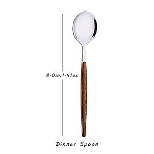 Uniturcky 6-Piece Dinner Spoons Set, Food Grade Stainless Steel Spoons for Home Hotel Restaurant, Silver Mirror Polished, Faux Wooden Clip Handle Design, 8.0inch Durable Spoons Set, Dishwasher Safe