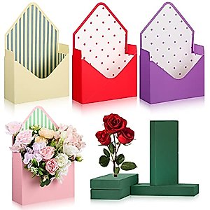 4 Sets Florist Bouquet Envelope Boxes with Floral Foam Blocks, Paper Packaging Gift Flower Box for Valentine's Day Mother's Day Wedding Birthday Party Decoration Wrapping Supplies