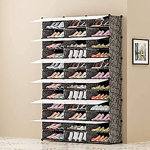 KOUSI Portable Shoe Rack Organizer Tower Shelf Storage Cabinet Stand Expandable for Heels, Boots, Slippers， 12-Tiers Black