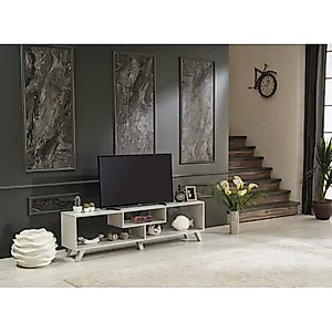 FUYUNSHENG Parma Mid Century Modern Tv Stand Open Shelving Entertainment Centre 67 inch Tv Unit, Walnut (Grey)