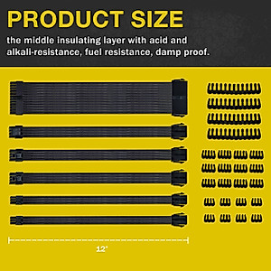 KOTTO Braided ATX Sleeved Cable Extension Kit for Power Supply Cable Kit, PSU Connectors, 24 Pin, 8 Pin, 6 Pin 4 + 4 Pin, 6 Pack, with Cable Comb 24 Pieces Set 24-Pin, 8-Pin, 6-Pin (Green)