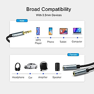 VAESZM Headphone Splitter, 3.5mm Y Splitter Audio Stereo Cable Male to 2 Female Extension Cable Jack Adapter Earphone Headset Cord for Laptop Smartphone(Male to 2 Female, 1.14FT)