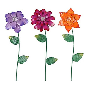 Floral Garden Stake Decor,Glow in Dark Outdoor Plant Pick Water Proof Metal Flower Stick for Lawn Yard Patio,Pathway Ornament,Set of 3