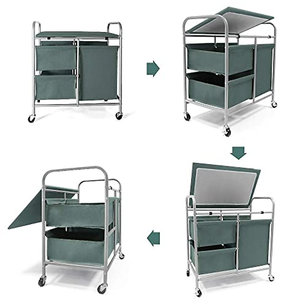 JEFEE Rolling Laundry Sorter Cart Heavy Duty 3 Bags Laundry Hamper Sorter Cart with Ironing Board Removable Bags for Dirty Clothes Storage 26"Lx 16.5"Wx 29"H Blue Grey………