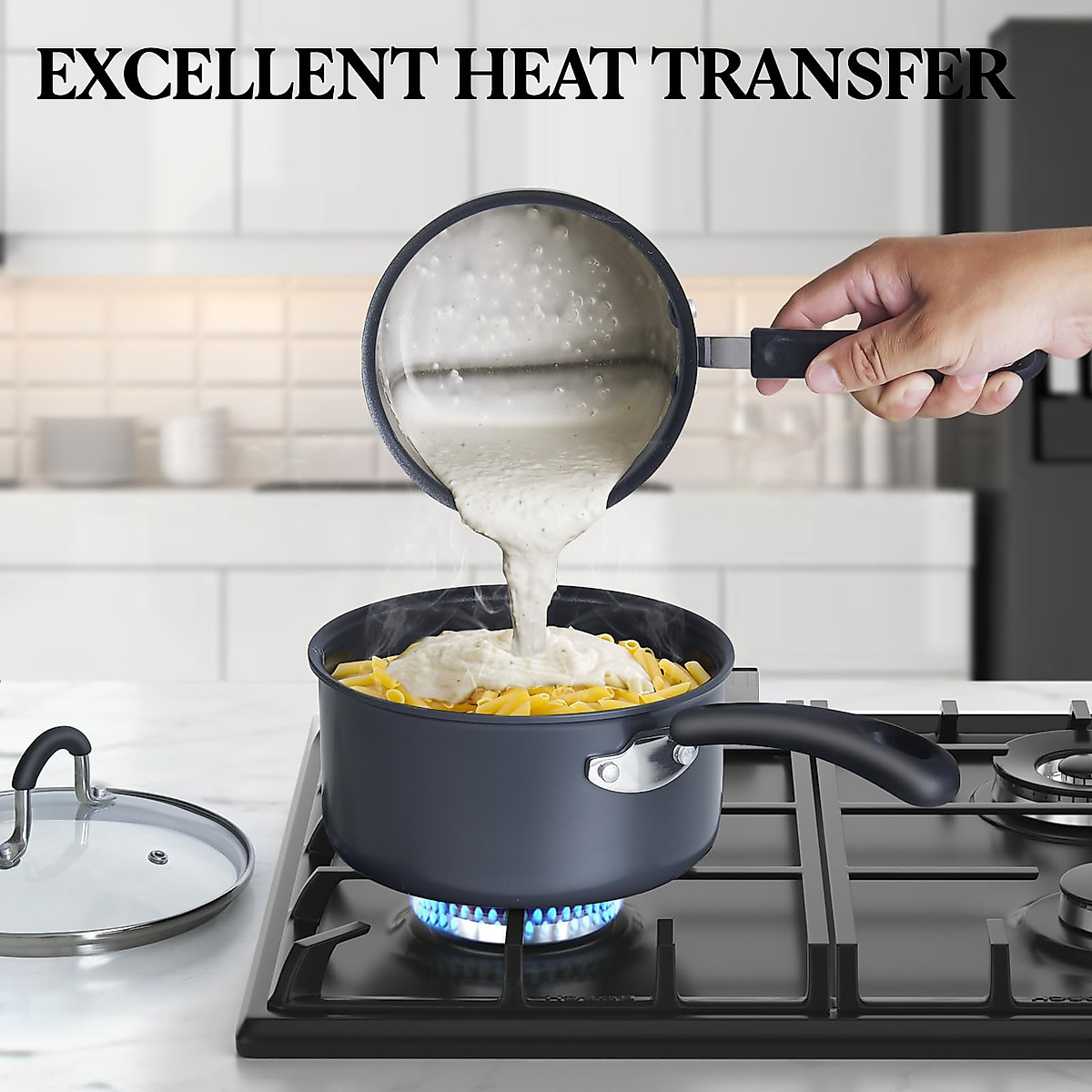 Cook N Home Professional Hard Anodized Nonstick Saucepan with Lid, 1.5 Quart, Black