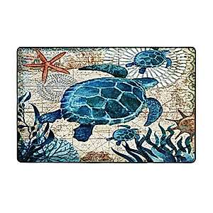 Soft Area Rug for Living Room,Nautical Blue Sea Turtles Beach Theme Ocean---1,Large Floor Carpets Doormat Non Slip Washable Indoor Area Rugs for Bedroom Kids Room 4 x 5.3Ft