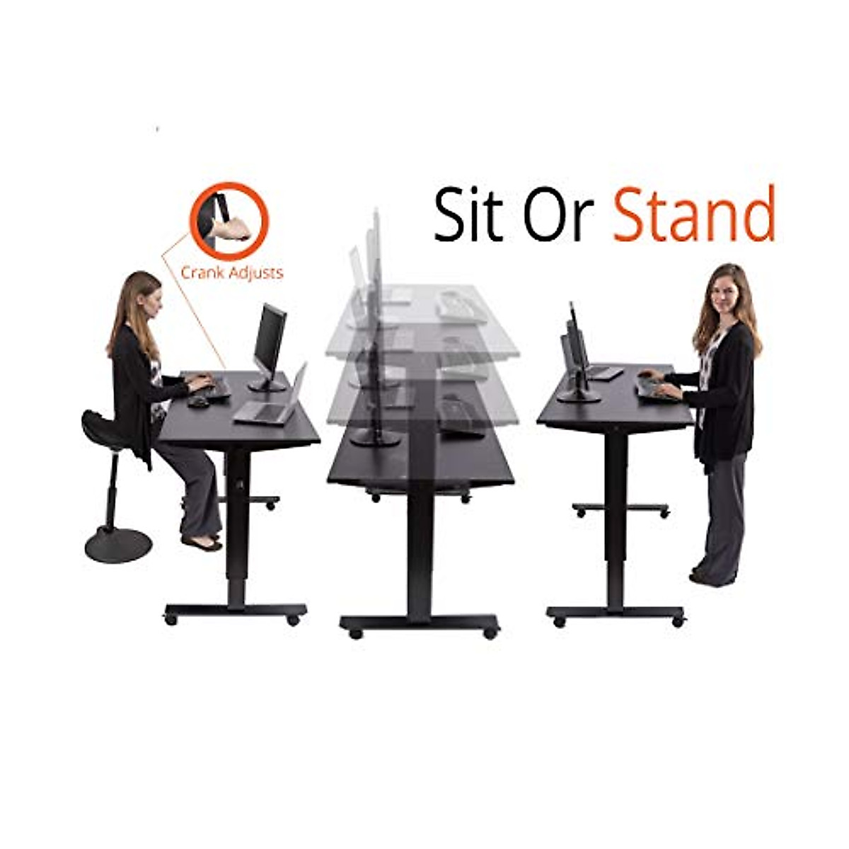 Stand Steady Tranzendesk 55 Inch Standing Desk | Height Adjustable Sit to Stand Workstation with Removable Crank Handle | Ergonomic Desk Great for Home & Office! (55.6"/ Black)