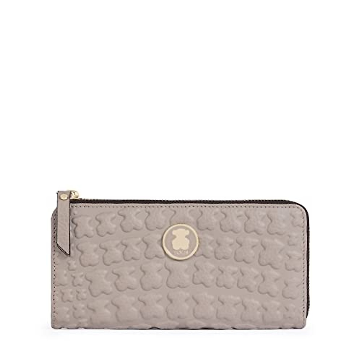 TOUS Calfskin with Bear Logo Embossed Imitation Crocodile Skin in Taupe Color Wallet for Women, 10x19x2 cm, Sherton Collection