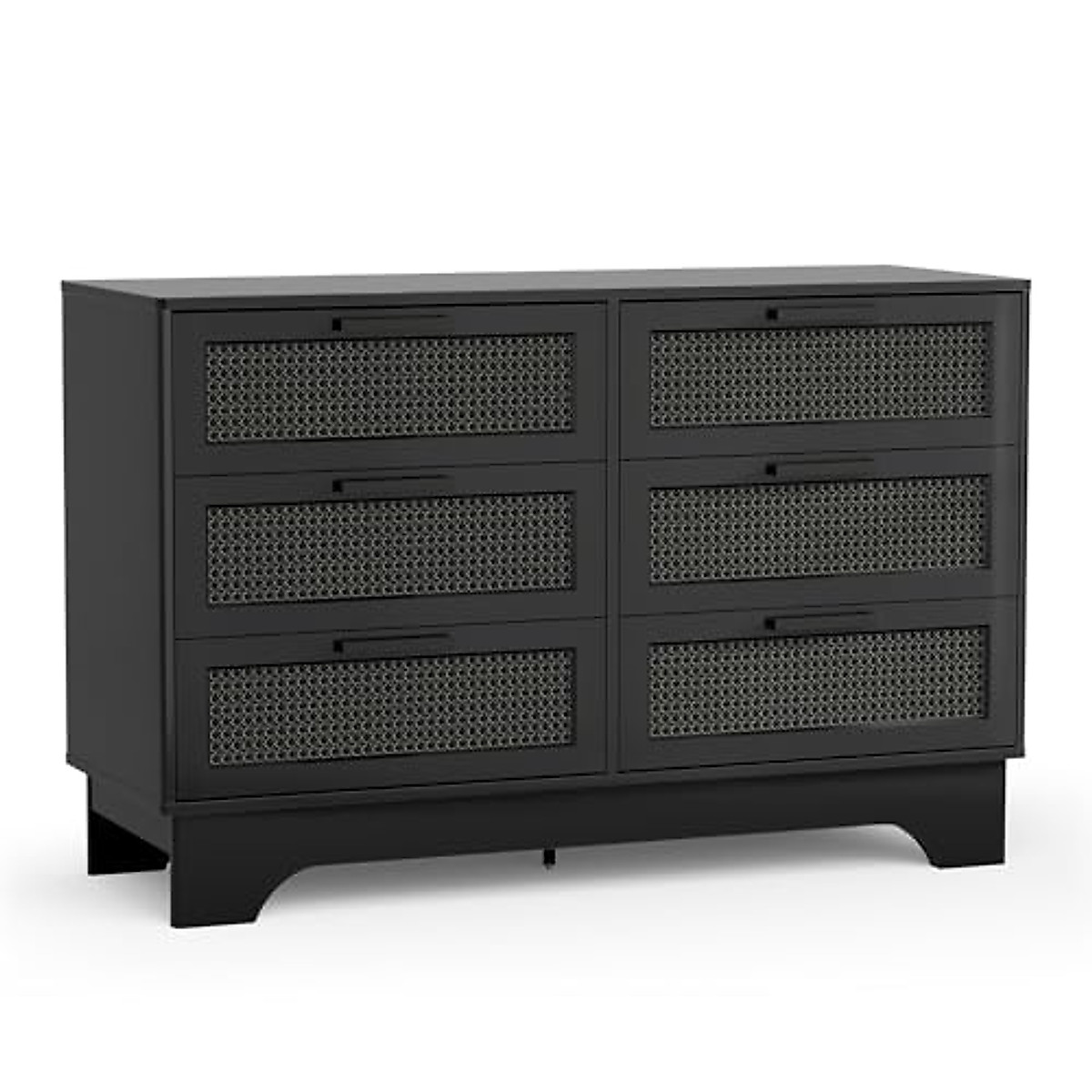 Anmytek Black Rattan 6 Drawer Dresser for Bedroom, Wood Dressers for Bedroom, Natural Wood Storage Wide Dressers & Chests of Drawers Large Storage Cabinet for Closet, Bedroom and Entryway, H0110