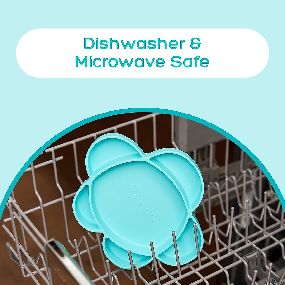 grabease Silicone Suction Plate for Baby & Toddler Self-Feeding, 6-Section Dish With Stay-Put Grip, BPA and Phthalates-Free, Dishwasher and Microwave Safe, Bright Teal