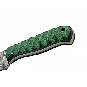 Green Exotic Damascus Steel | Wood Handle 8 inch Hunting Knife