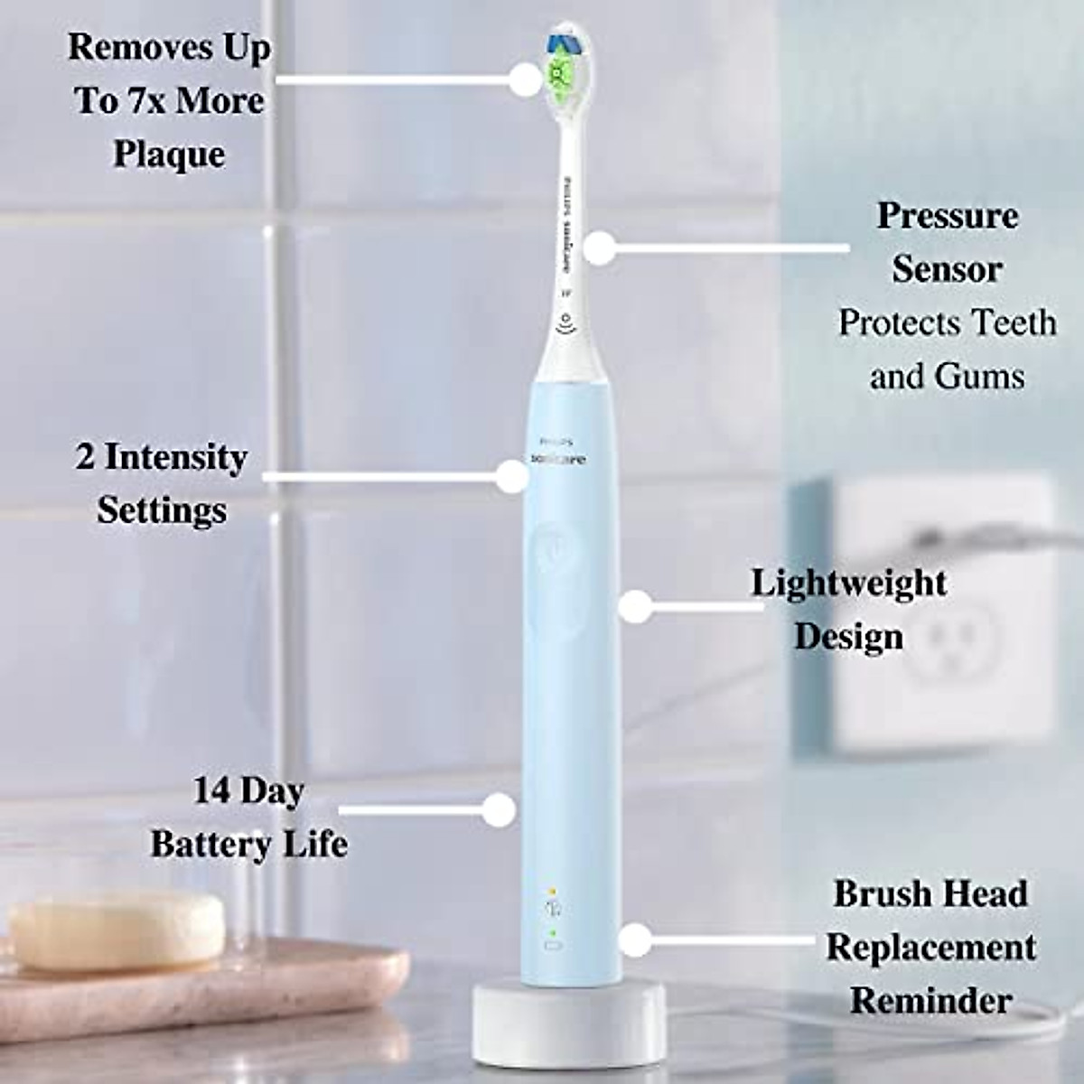 PHILIPS Sonicare Electric Toothbrush DiamondClean, Phillips Sonicare Rechargeable Toothbrush with Pressure Sensor, Sonic Electronic Toothbrush, Travel Case, Blue