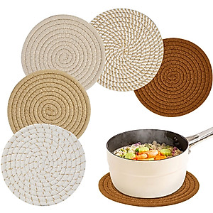 Trivets for Hot Dishes, 5 PCS Minimalist Cotton Pot Holders Kitchen Table, Counter Home Decor Essentials, Heat Resistant Hot Pads Plate Mats for Hot Pots and Pans, 7 Inch