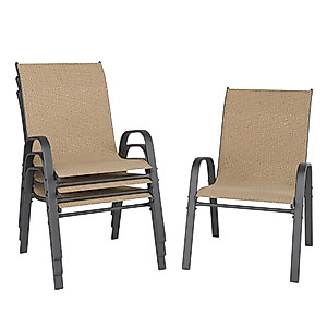 Redpick Patio Chairs Set of 4, Outdoor Stackable Dining Chairs for All Weather, Breathable Metal Modern Outdoor Furniture for Backyard Deck, Garden, Brown