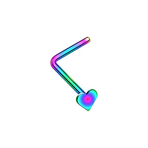 Covet Jewelry Colorline Steel Heart L-Shaped Nose Ring (Rainbow)