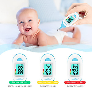 Baby Rectal Thermometer with Fever Indicator - Easy@Home Perfect Newborn and Infant Digital Thermometer with LCD Display Reading Body Temperature-Kid and Baby Item with Accurate Fast Reading - EMT-027