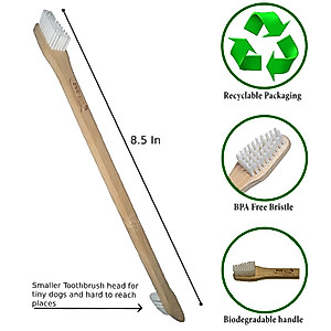 EveEco 4-Pack Bamboo Dog & Pet Toothbrushes - 2 Brush Heads Large & Small with Extra Long 8.5" Use with Toothpaste to Eliminate Cavities, Bad Breath, Tartar for Puppies, Cats, Kittens