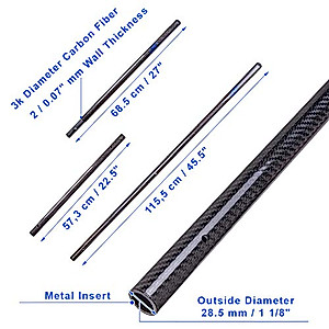 CKG Carbon Fiber Travel Sand Scoop Shovel Handle Universal Lightweight Pole for Beach Metal Detecting Long Rod with 28.5mm/1 1/8" Diameter