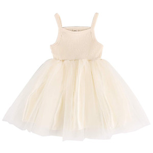 Baby Girls Toddler Tutu Dress Sleeveless Princess Infant Tulle Sundress(Beige, 12-18 Months)