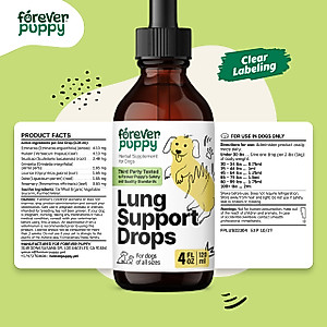Lung Support Drops for Dogs - Vegan Dog Respiratory Health Supplements - Herbal Respiratory Support for Dogs w/Mullein Leaf and Echinacea Herb - Liquid Dog Vitamins for Pet's Lung Care - 4 oz