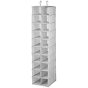mDesign Soft Fabric Over Closet Rod Hanging Storage Organizer with 20 Shelves for Baby Room or Nursery - Tiered Hanging Organizers - Polka Dot Print - Gray/White