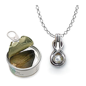 Pearlina Infinity Cultured Pearl Oyster Necklace Set Silver-tone Cage Locket W/Stainless Steel Chain 18"