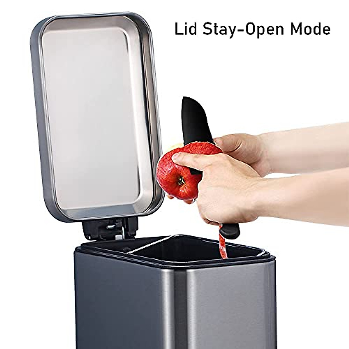 YCTEC 1.3 Gallon/5 Liter Stainless Steel Small Trash Can with Lid Soft Close, Removable Inner Waste Basket, Rectangular Slim Garbage Can for Bathroom Bedroom Office, Narrow Step Trash Bin, Silver