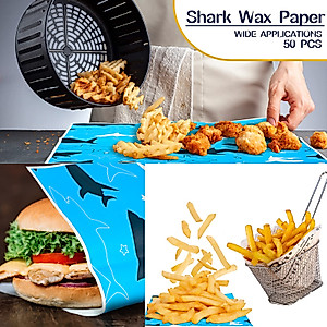 100 Pcs Shark Party Supplies Serves 50, Shark Paper Food Trays Food Boats with Wax Paper Sheets for Birthday Party Shark Party Favors Decoration