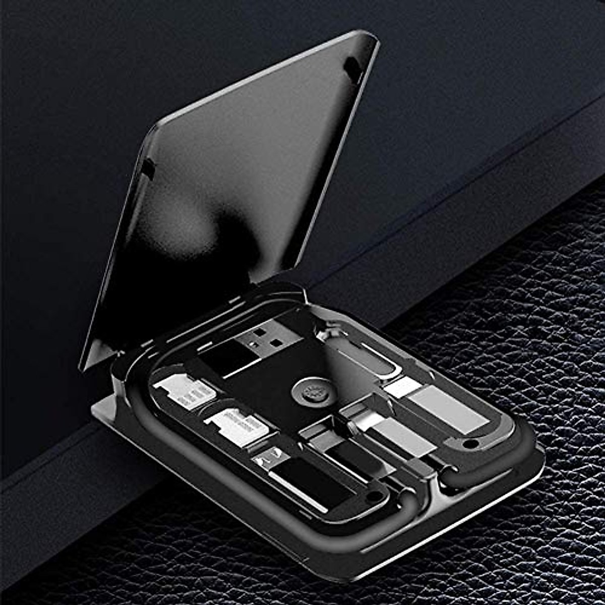 Urban Survival Card Data Cable, Multi-Type Charging Cable Convertor, Multi-Function Wireless Charger Adapter, Built-in Card Reader, Can Use as Phone Holder, Flash Light (Wireless Charger)