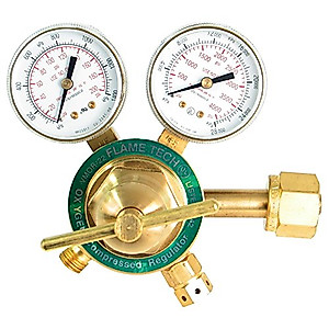 Flame Tech Medium Duty Oxygen Regulator, Easy to Read Dual Scale, Forged Brass Body and Bonnet, OEM Compatible Welding Gas Regulator, Victor Compatible