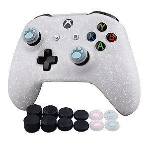 RALAN Glitter Controller Skin for Xbox One, Anti-Slip Silicone Controller Cover Protector Compatible for Xbox 1 Wireless/Wired Gamepad Joystick with 4 Thumb Grips Caps and Black Pro Thumb Grip x 8